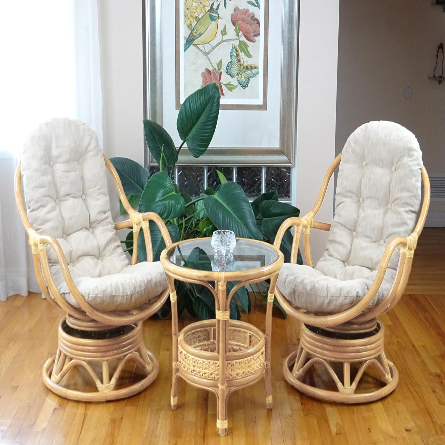 Bali Lounge Swivel Rocking Chairs with Light Brown Cushion and Pelangi ...