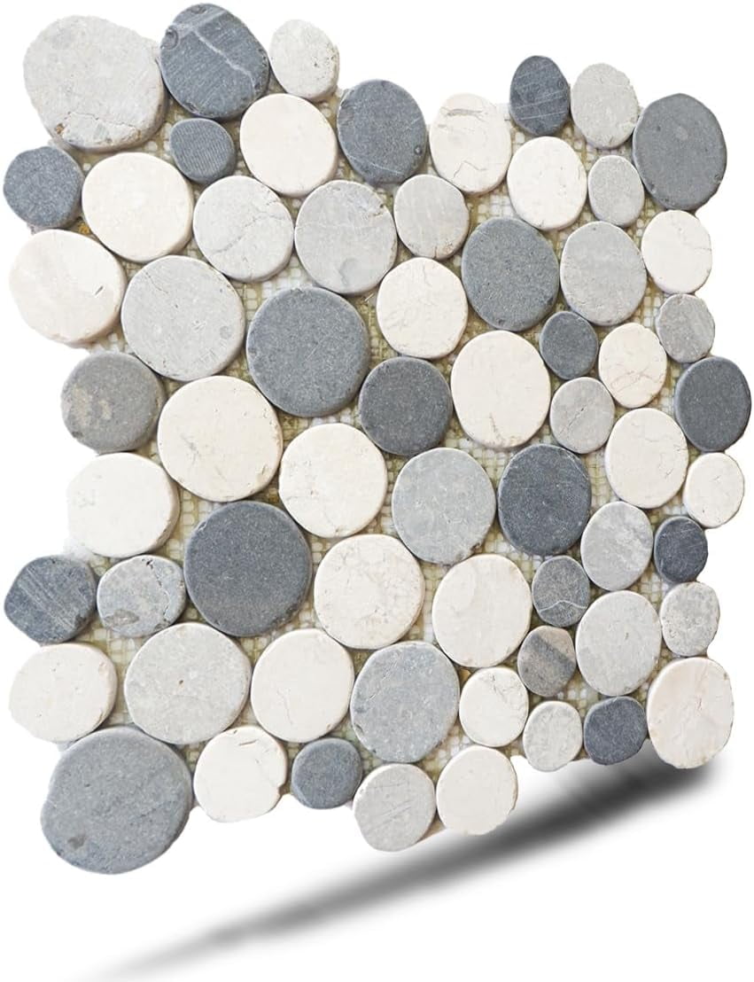 Bali Mix Penny Round Mosaic, Tumbled Stone Backsplash Tiles for Kitchen ...