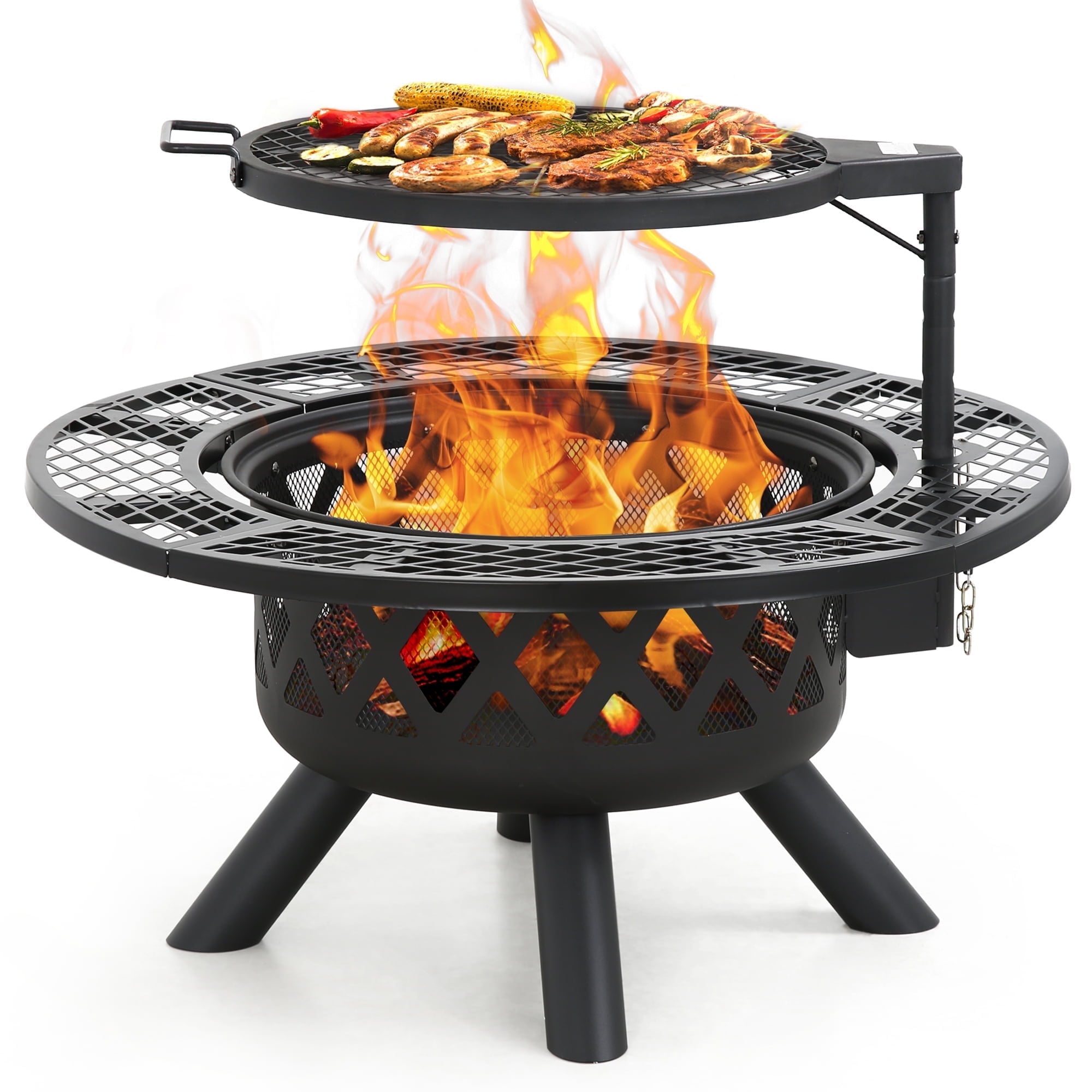 Bali Outdoors 32 inch Fire Pit with Poker and Grill, Outdoor Wood ...