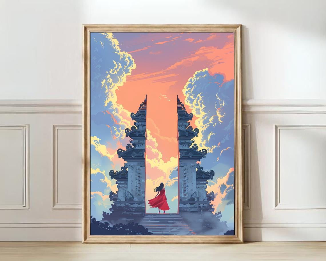 Bali Print Bali Illustration Bali Travel Poster Gate Of Heaven Print ...