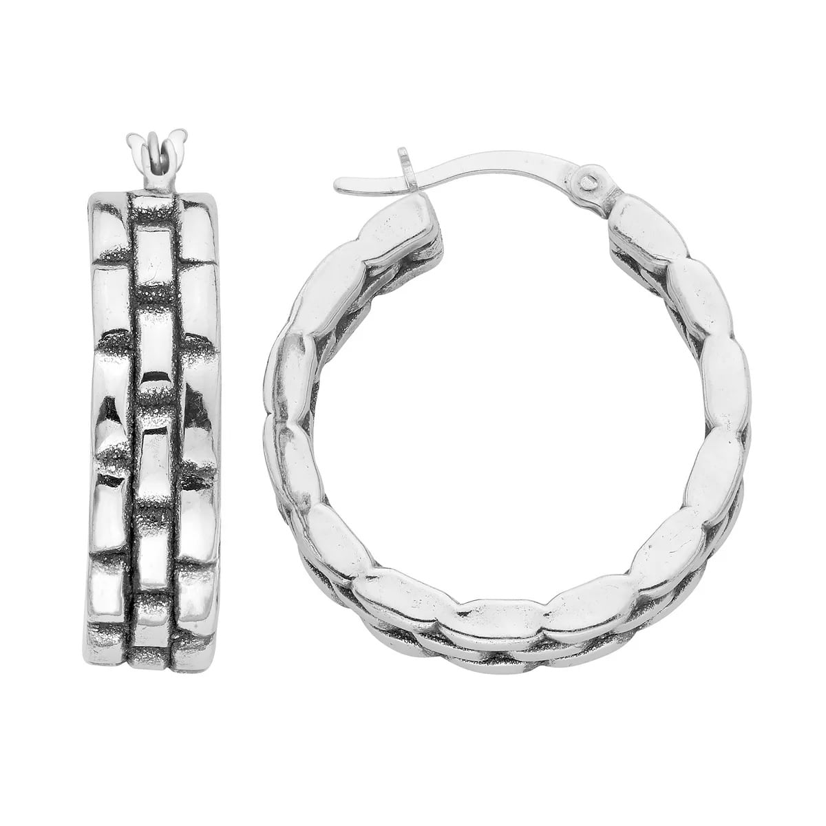 Bali Sterling Silver Vertical Weave Hoop Earrings, 25mm, with Hinged ...
