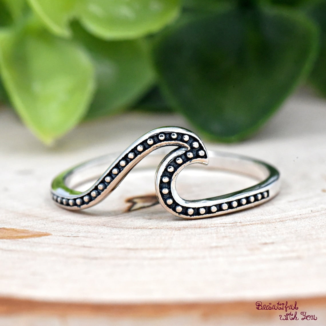 Bali Style Bead Dot Pattern Wave Ring, Nautical Ocean Waves Ring, Solid ...