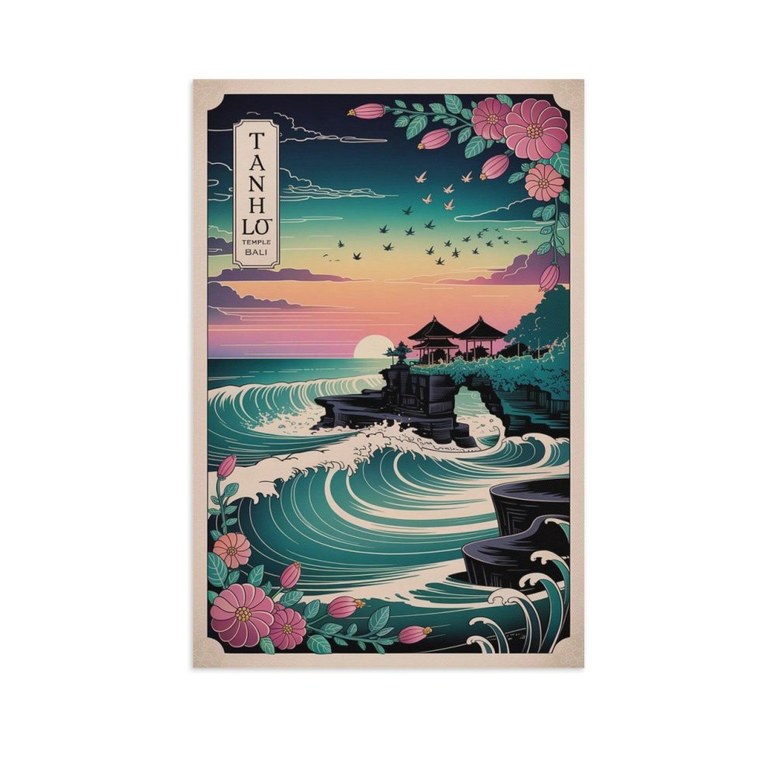 Bali Tanah Lot Temple Japanese Ukiyo-e Poster Ocean Shrine Woodblock ...