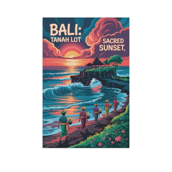 Bali Tanah Lot Temple Sunset Oil Painting Poster Ocean Sacred Shrine ...