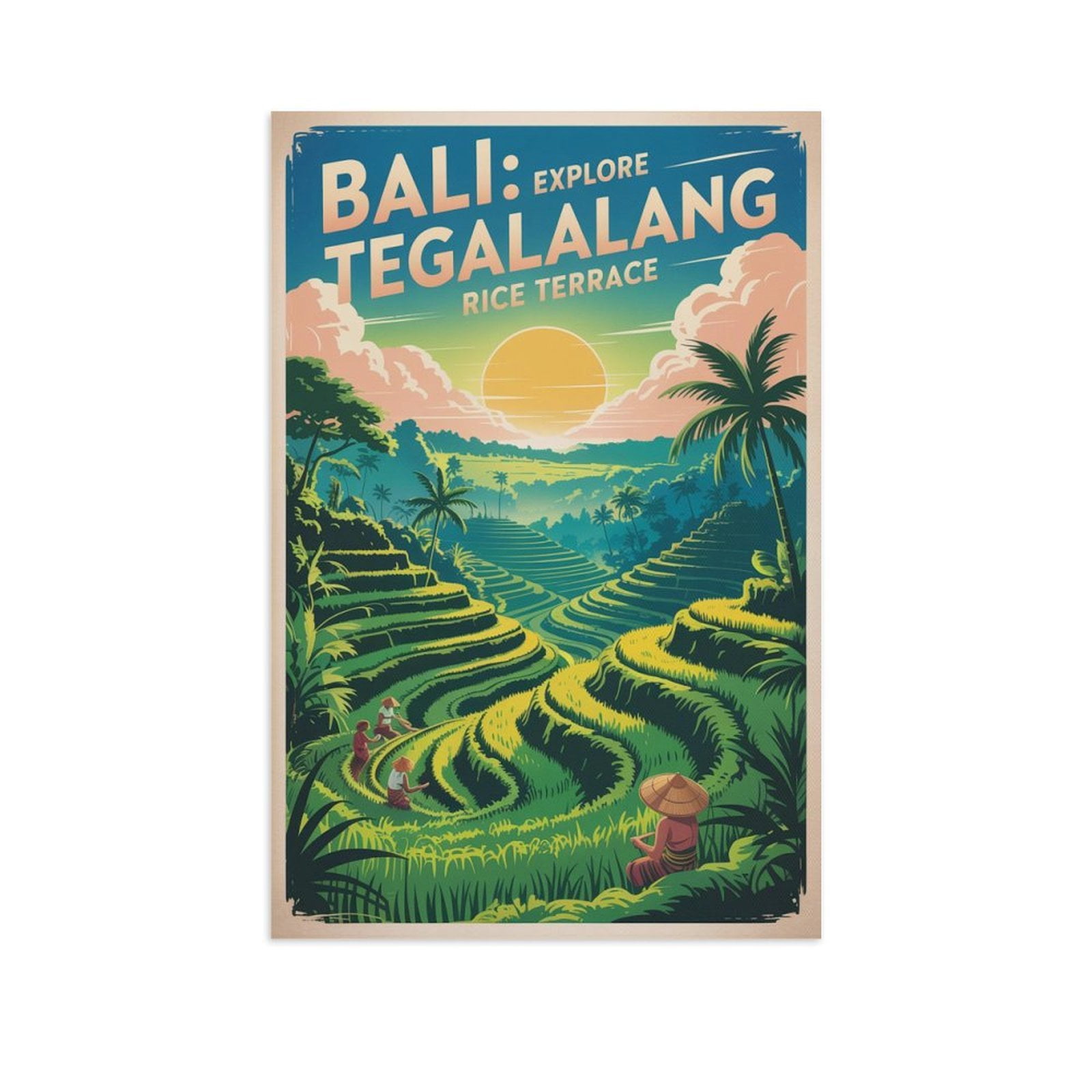 Bali Tegalalang Rice Terrace Vintage Travel Poster Retro Tropical ...