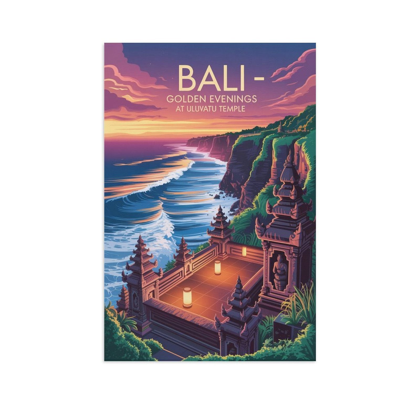 Bali Uluwatu Temple Modern Travel Poster Golden Evenings Cliffside ...