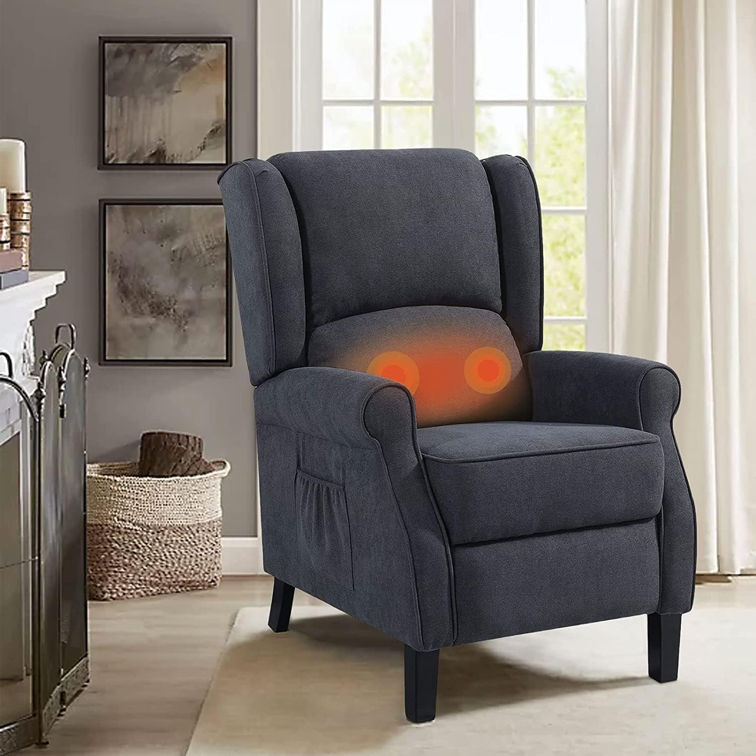 Balichun Vibrating Massage Heated Recliner Chair, Modern Linen Fabric ...