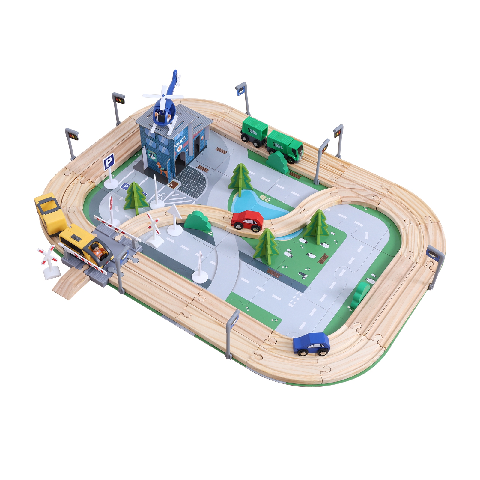 Balieda 108-Piece Kids Wooden Train Track Set, Easily Connectable ...