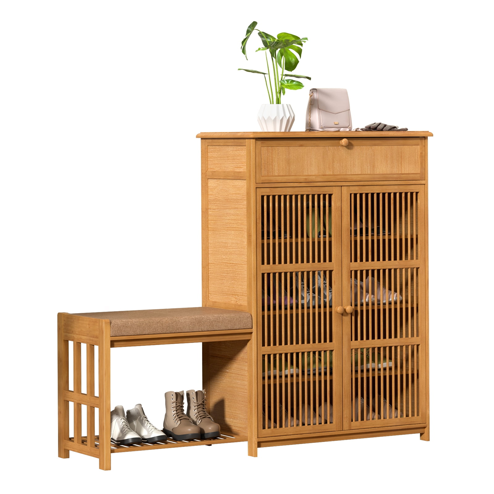 Balieda 5-Tier Bamboo Shoe Cabinets with Doors, Freestanding Shoe Rack ...