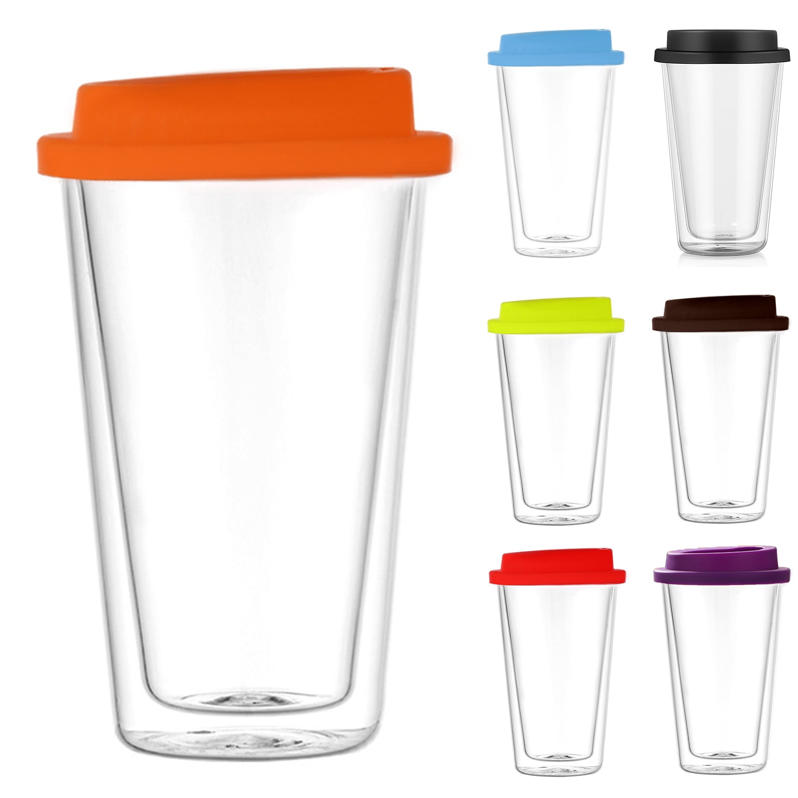 Balieda Coffee Cups, Glass Cups with Lids Double Wall Insulated Glasses ...