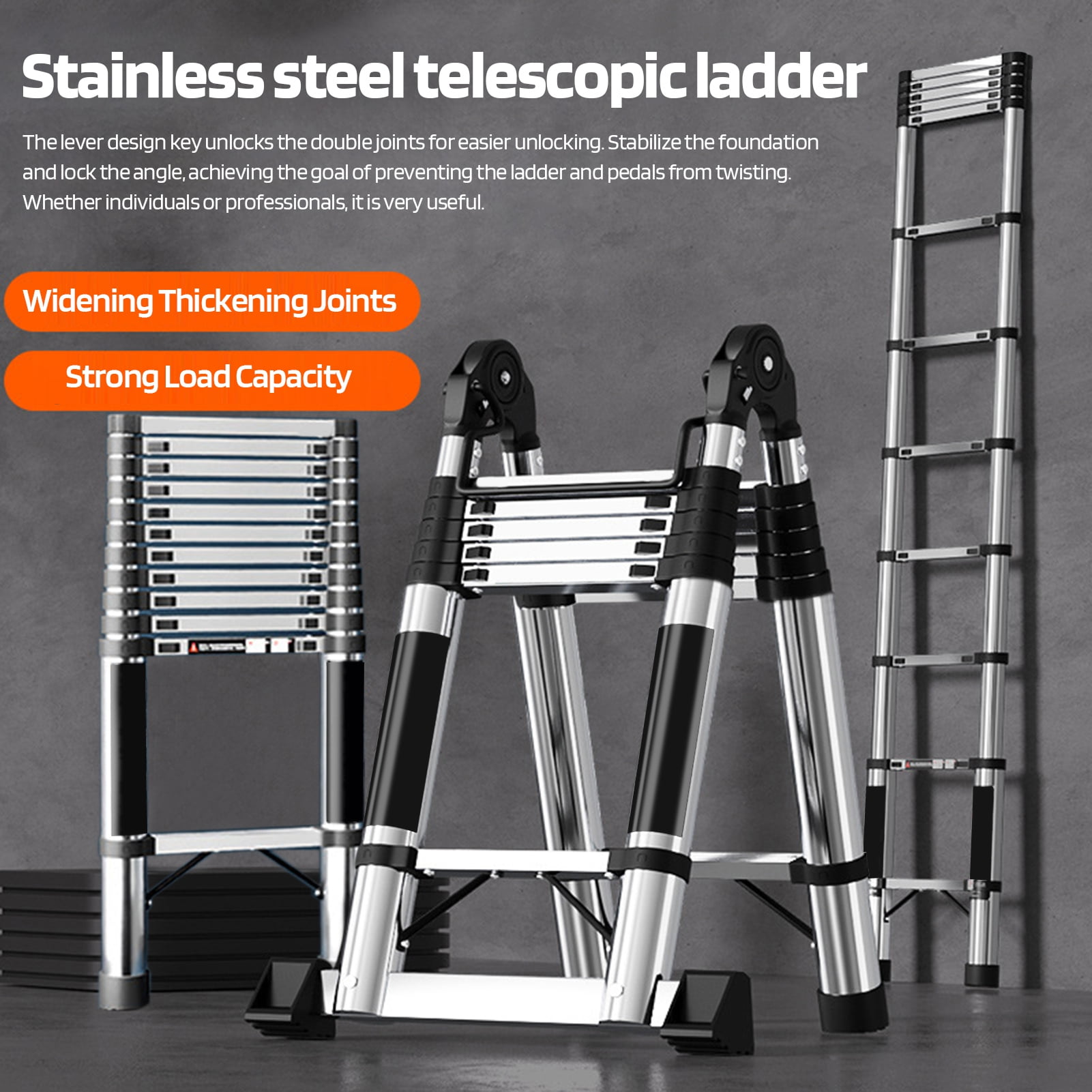 Balieda Folding Telescoping Ladder, 11 FT Stainless Steel Extension ...