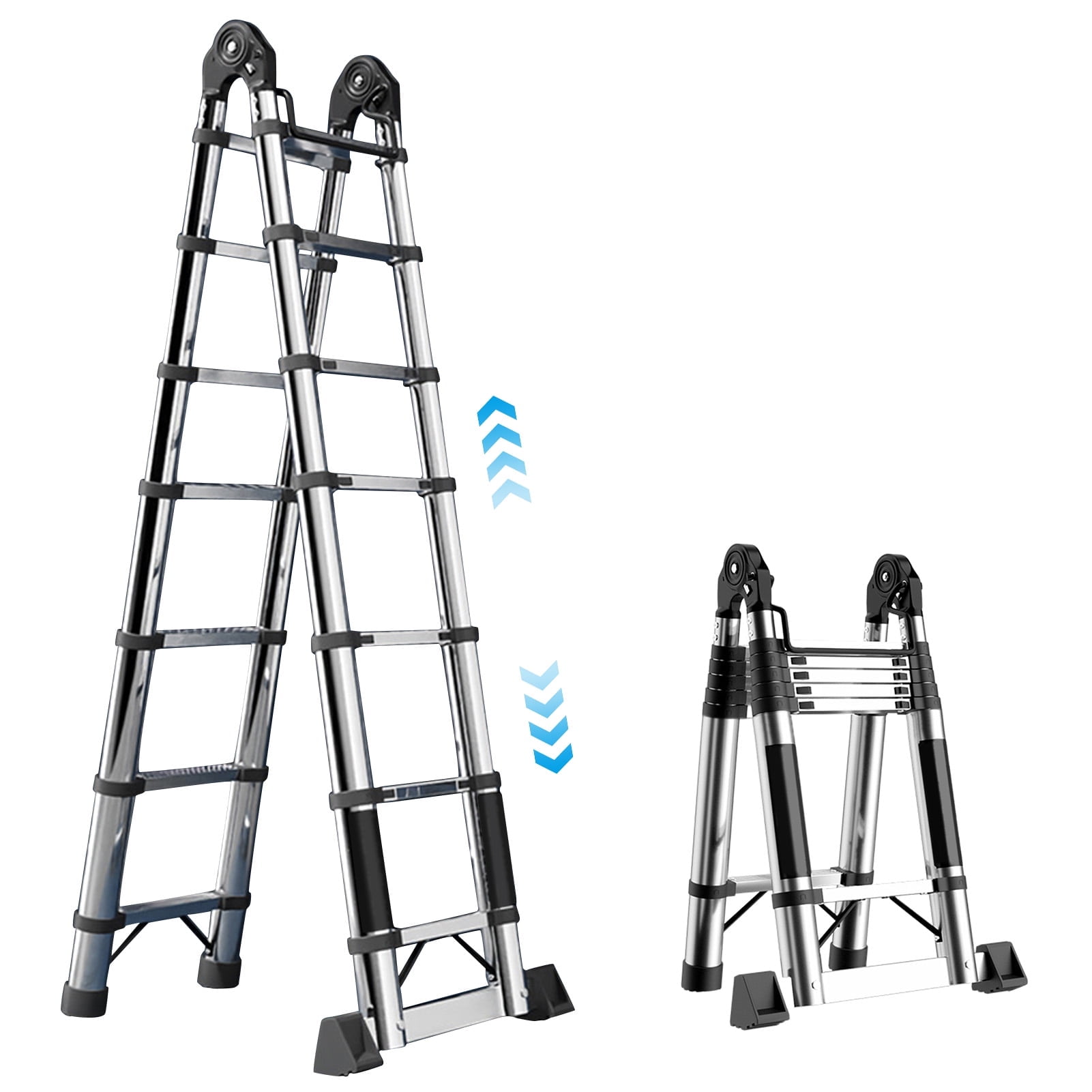 Balieda Folding Telescoping Ladder, Stainless Steel Extension Ladder with Locking Mechanism 12FT ...