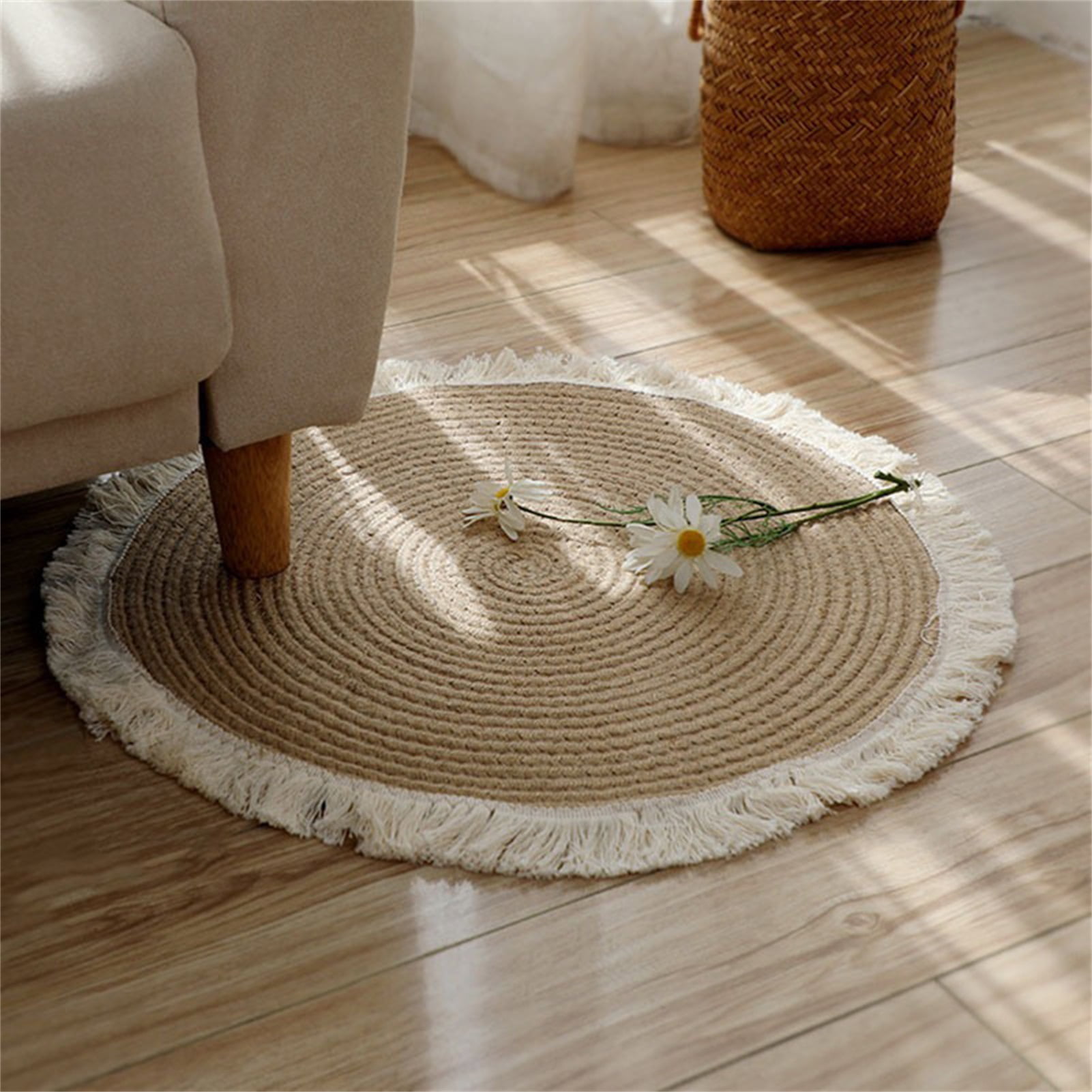 Balieda Handmade Vintage Mats Carpet Rattan Rugs Round 17.72" Jute Rugs ...