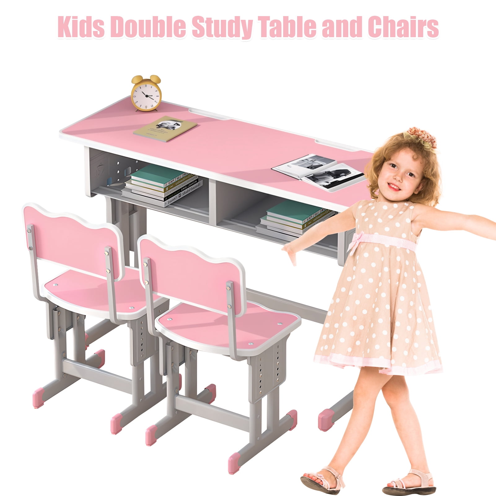 Balieda Kids Study Table and 2 Chairs Set, Height Adjustable Table and ...