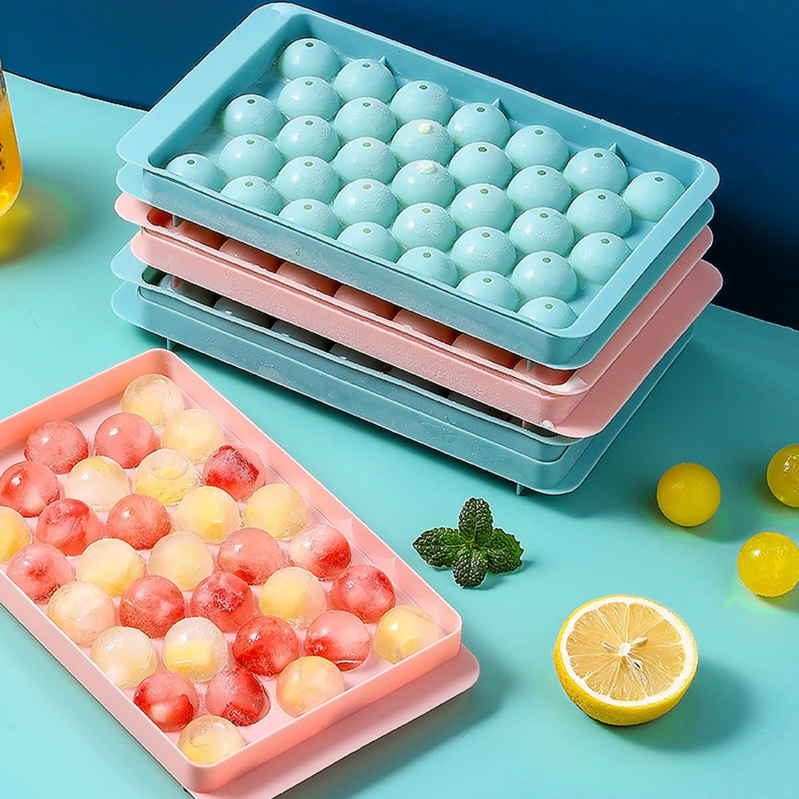 Balieda Round Ice Cube Tray with Lid Mini Ice Ball Maker Mold for ...