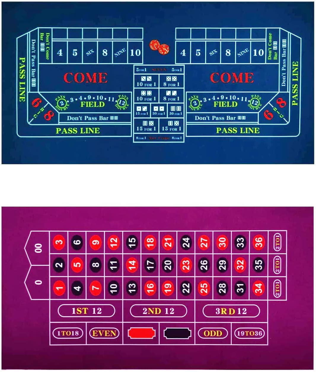 Baliken 84x42" Roulette/Craps Casino Felt - Professional Grade Mat Blue ...