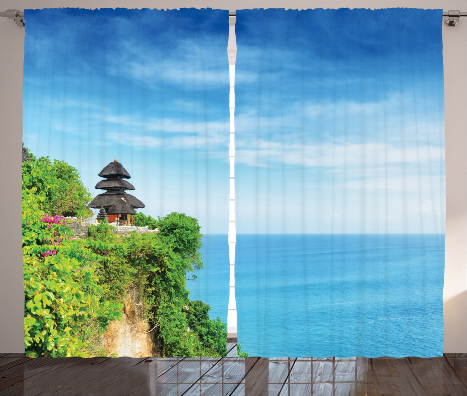 Ambesonne Balinese Curtains 2 Panel Set, Seacoast in Summer, 108" x 90 ...