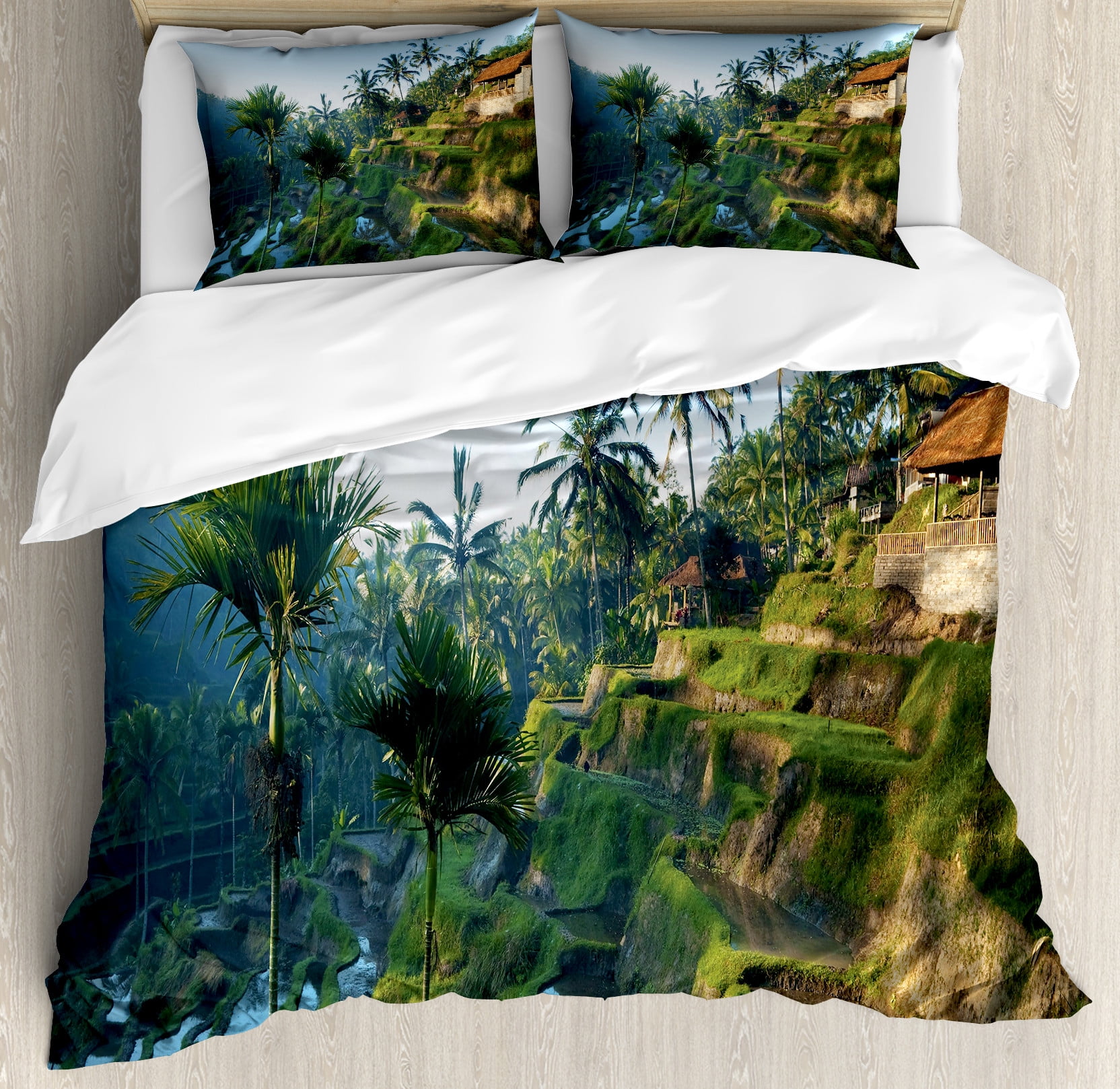 Balinese Duvet Cover Set, Terrace Rice Fields Palm Trees Traditional ...