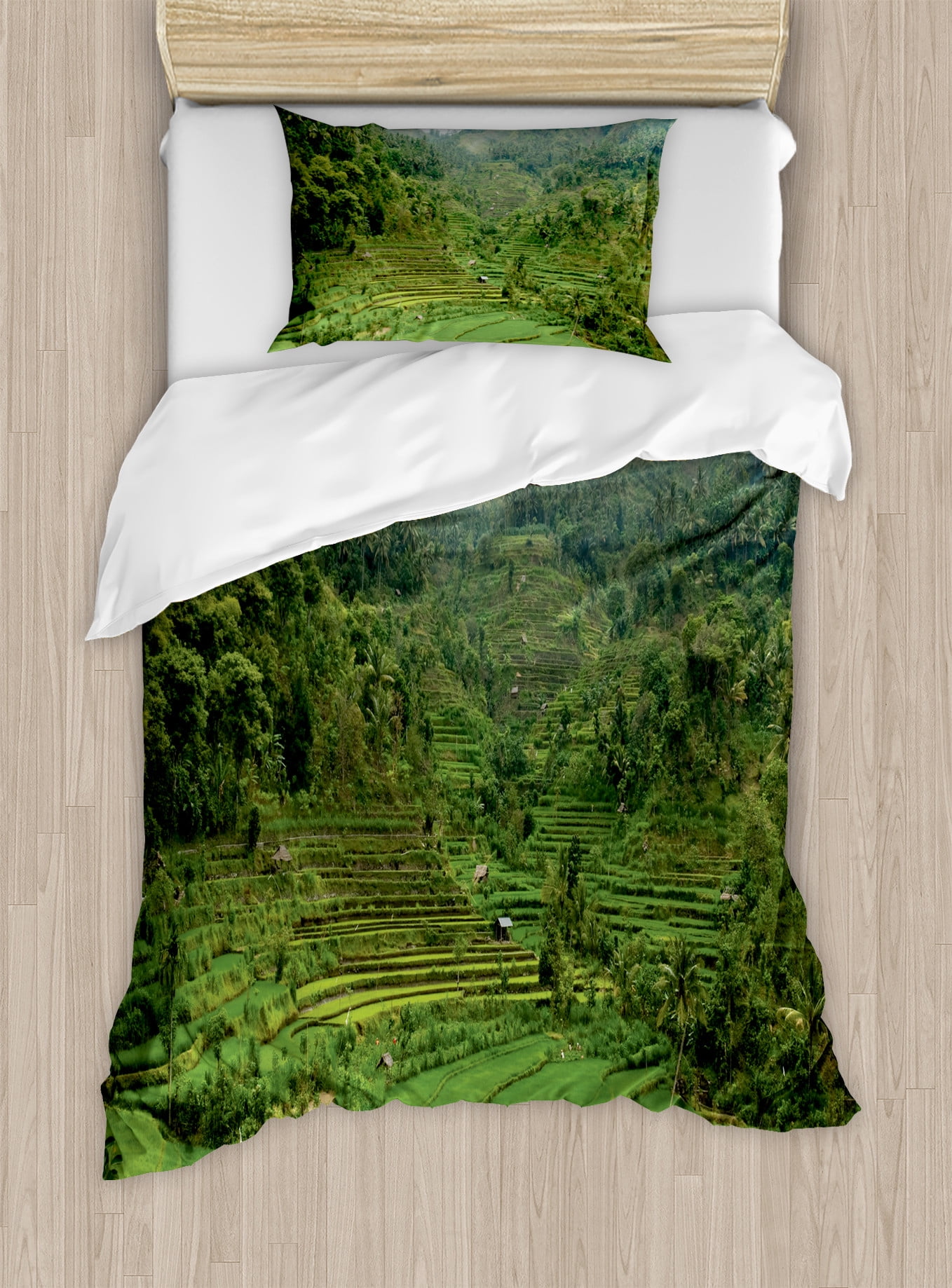 Balinese Duvet Cover Set, Terraced Rice Paddies in Hillside Tropical ...