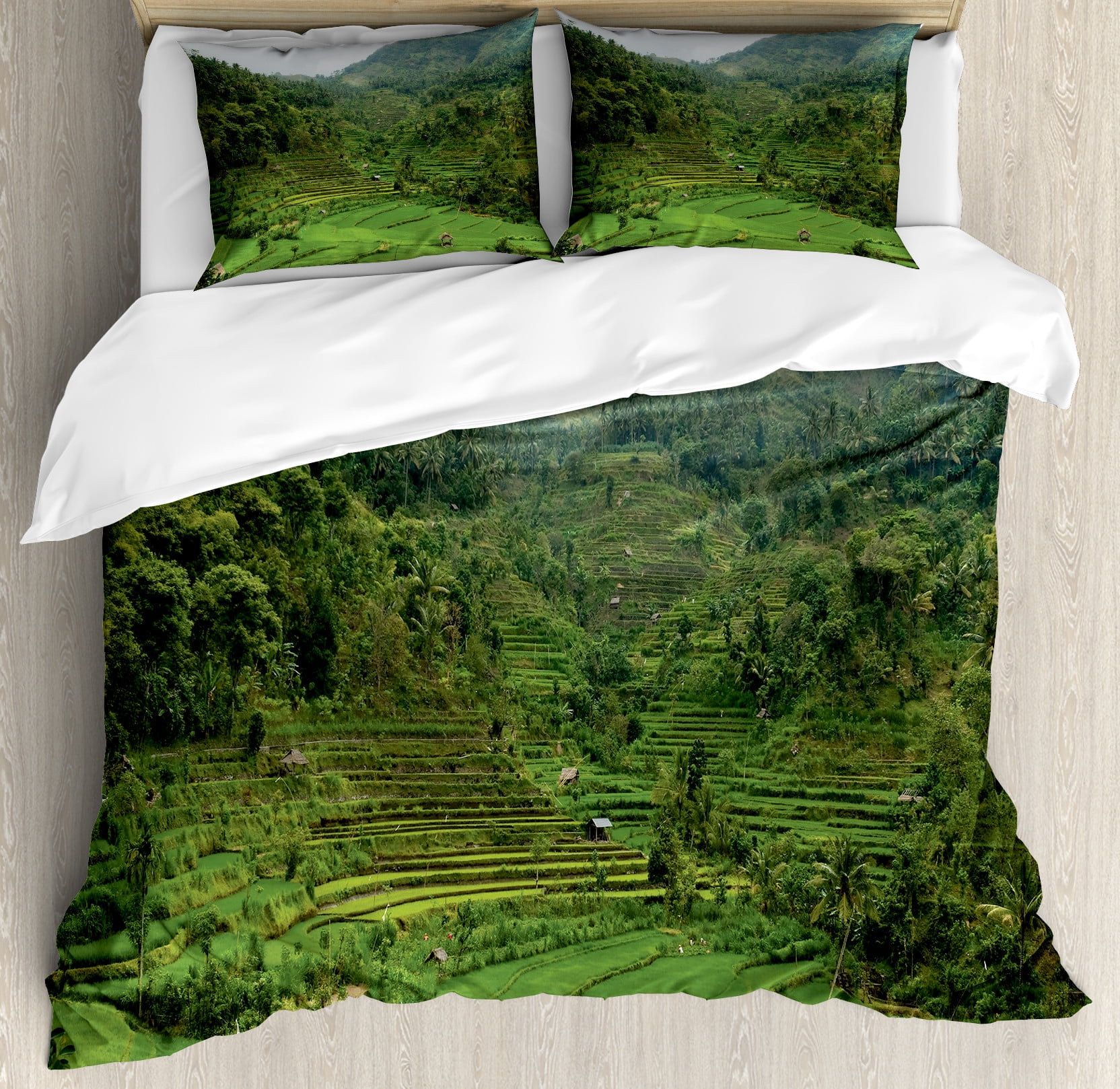 Balinese Duvet Cover Set, Terraced Rice Paddies in Hillside Tropical ...