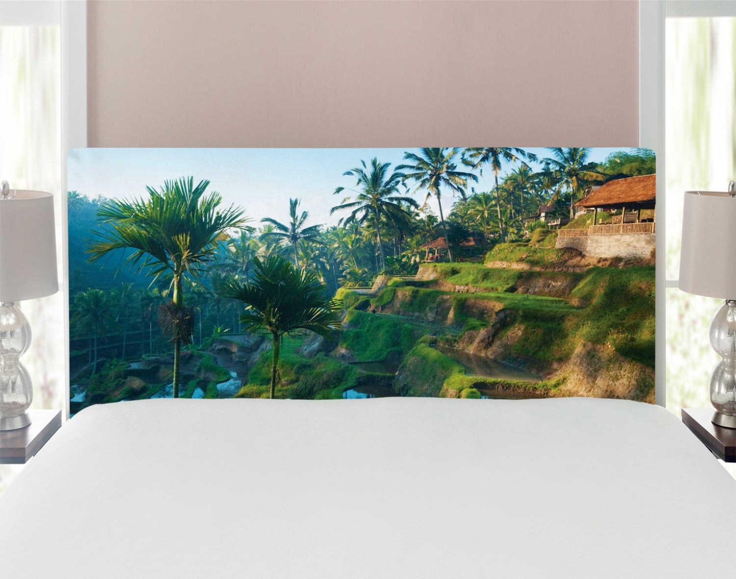 Balinese Headboard, Terrace Rice Fields Palm Trees Traditional ...