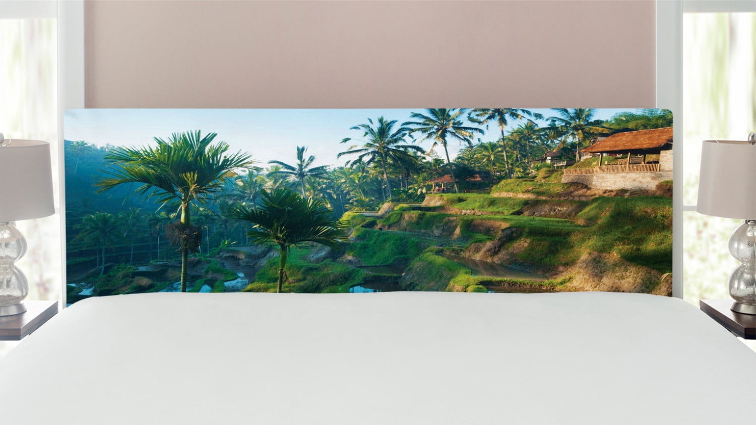 Balinese Headboard, Terrace Rice Fields Palm Trees Traditional ...