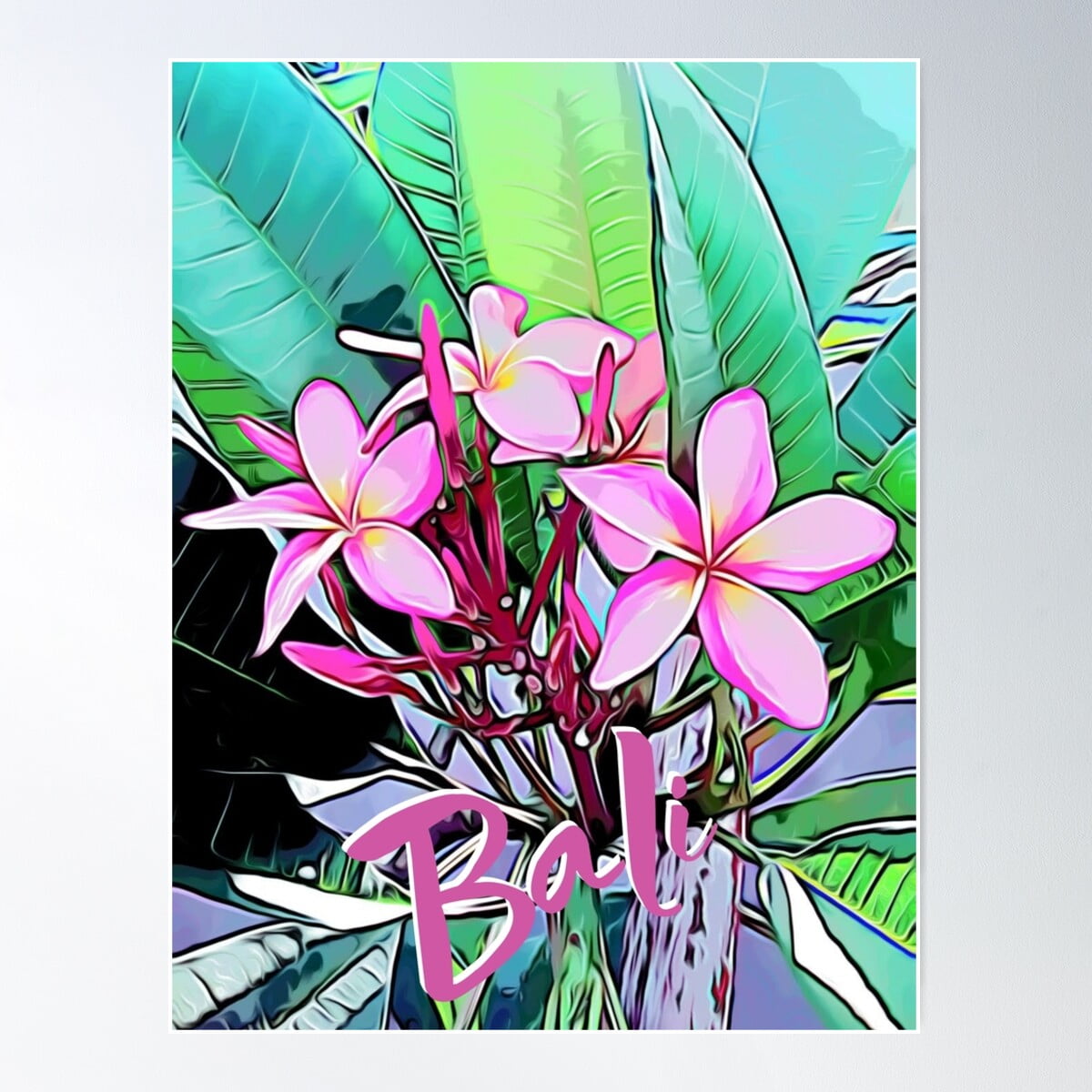 Balinese Jepun - Pink Plumeria Poster Wall Art, Modern Wall Decor For ...