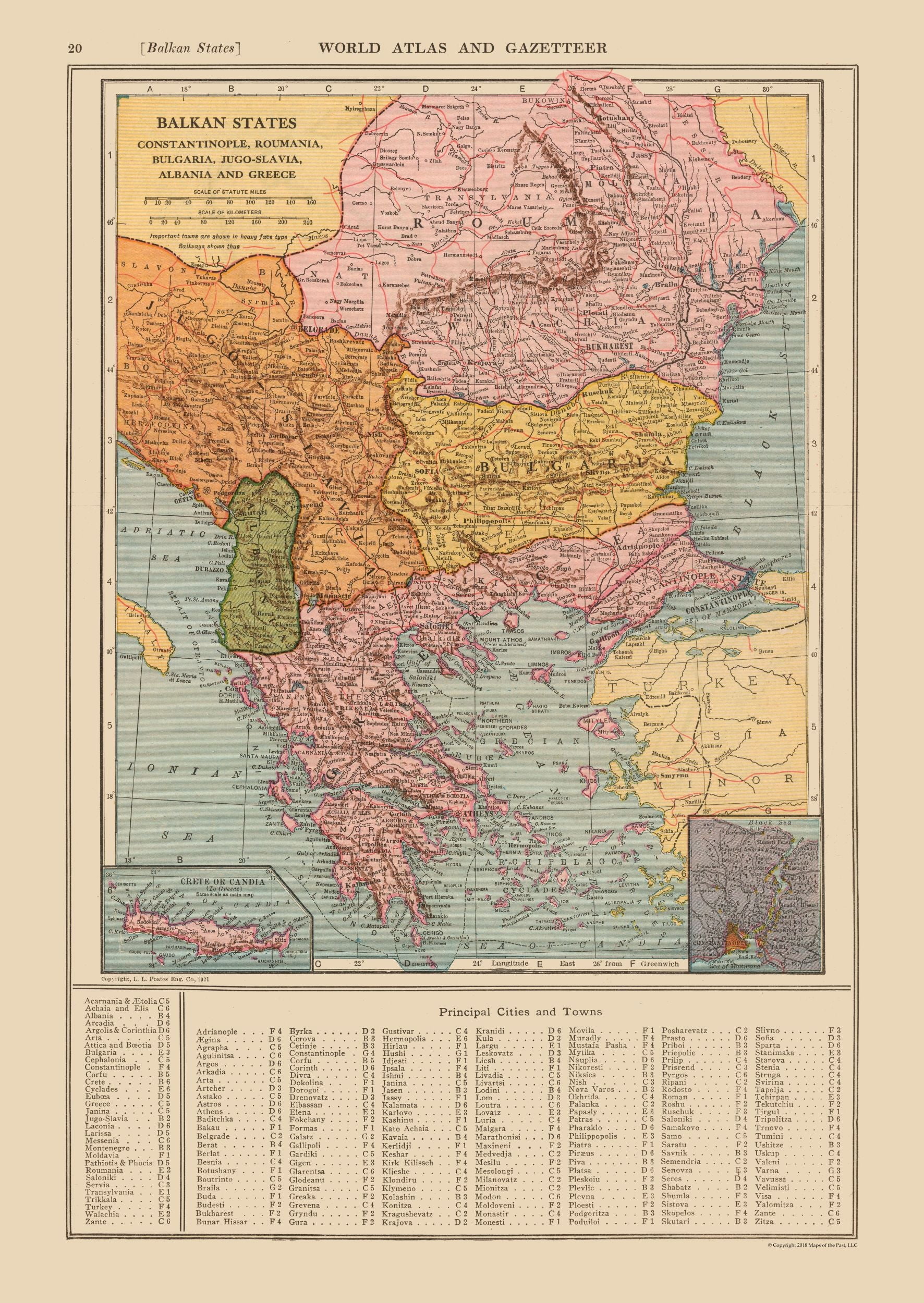 Historic Map - Balkan States - Reynold 1921 - 23 x 32.46 - Vintage Wall ...