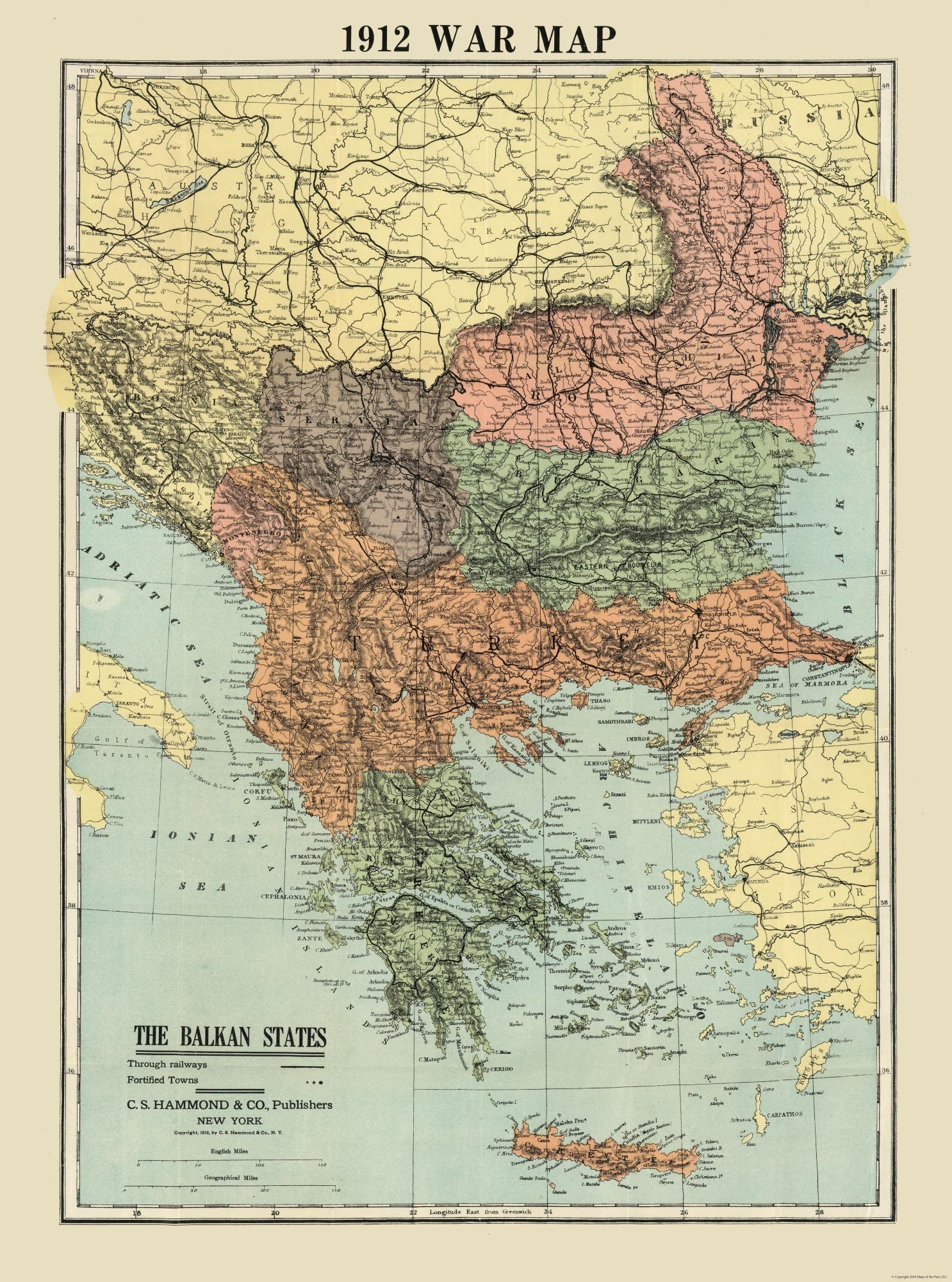 Historic War Map - Balkan States War - Hammond 1912 - 23 x 30.96 ...