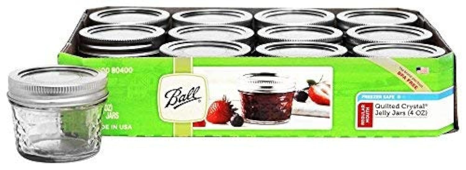 Ball 1440080400 4 Oz Regular Mouth Quilted Crystal Jelly Jar with Lids ...