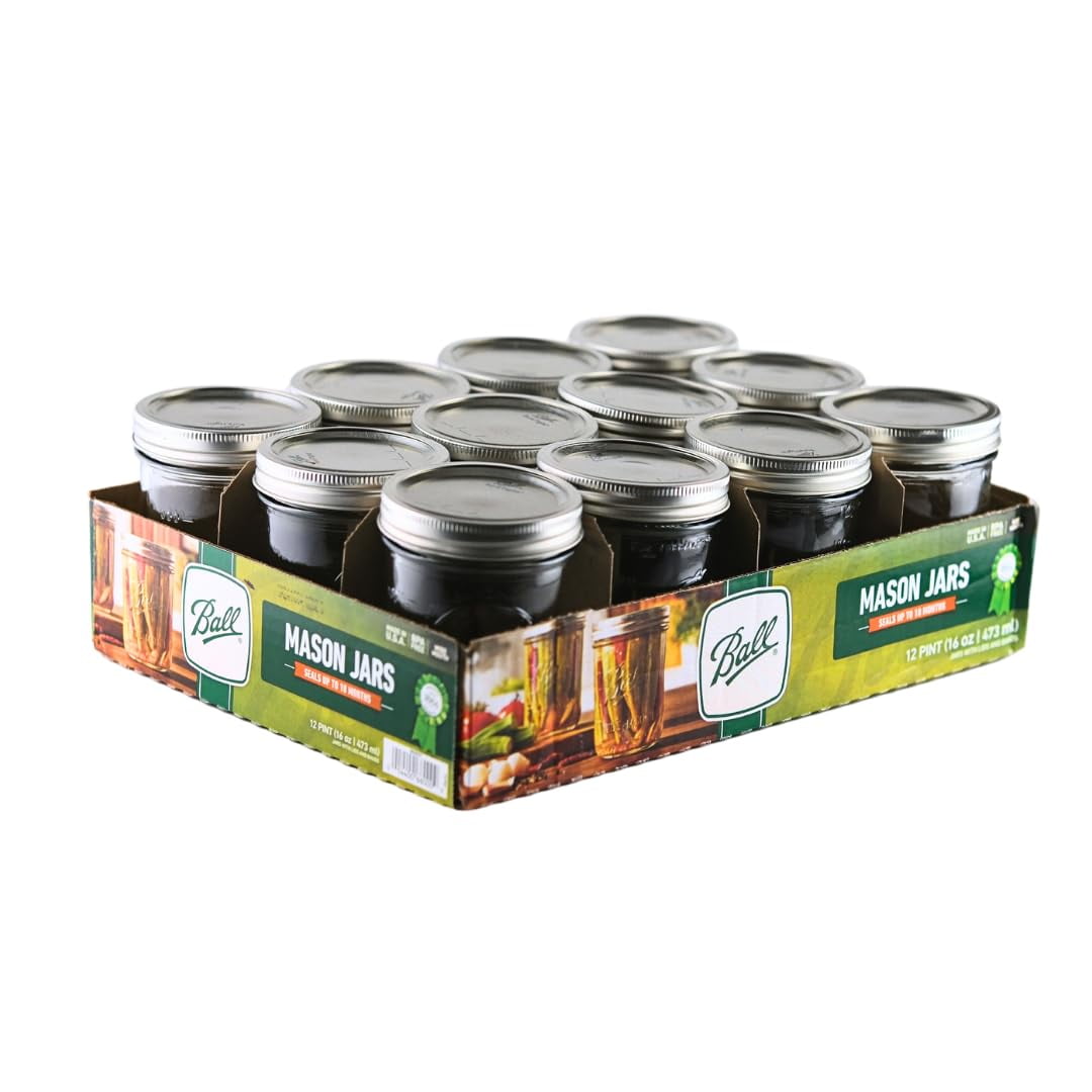 Ball - 16oz Wide Mouth Jars with Lids & Bands 12 Pack Jars, Large Glass ...