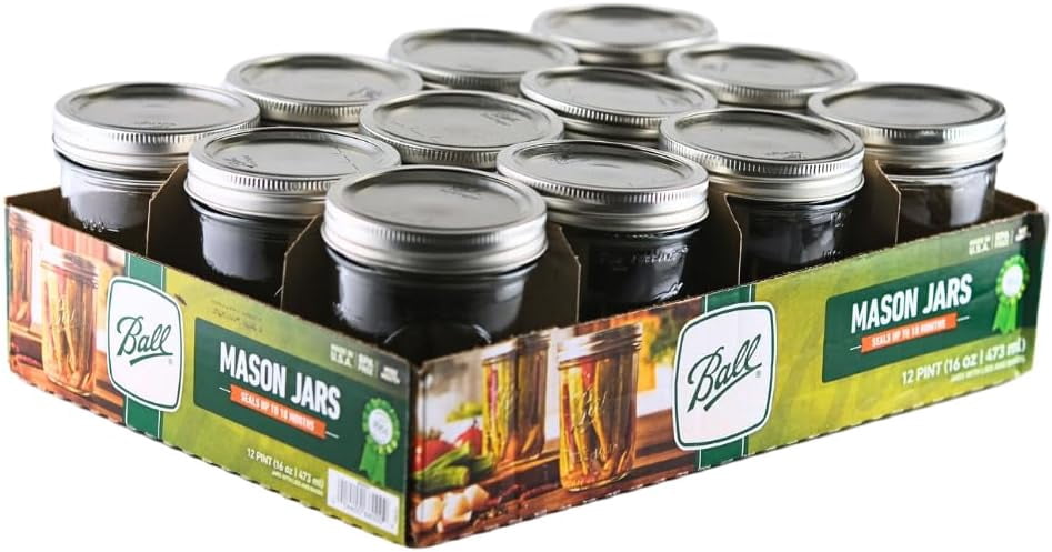 Ball - 16oz Wide Mouth Jars with Lids & Bands 12 Pack Jars, Large Glass ...