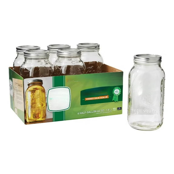 Ball 64oz 6pk Glass Wide Mouth Jar with Lid and Band: Clear Canning ...
