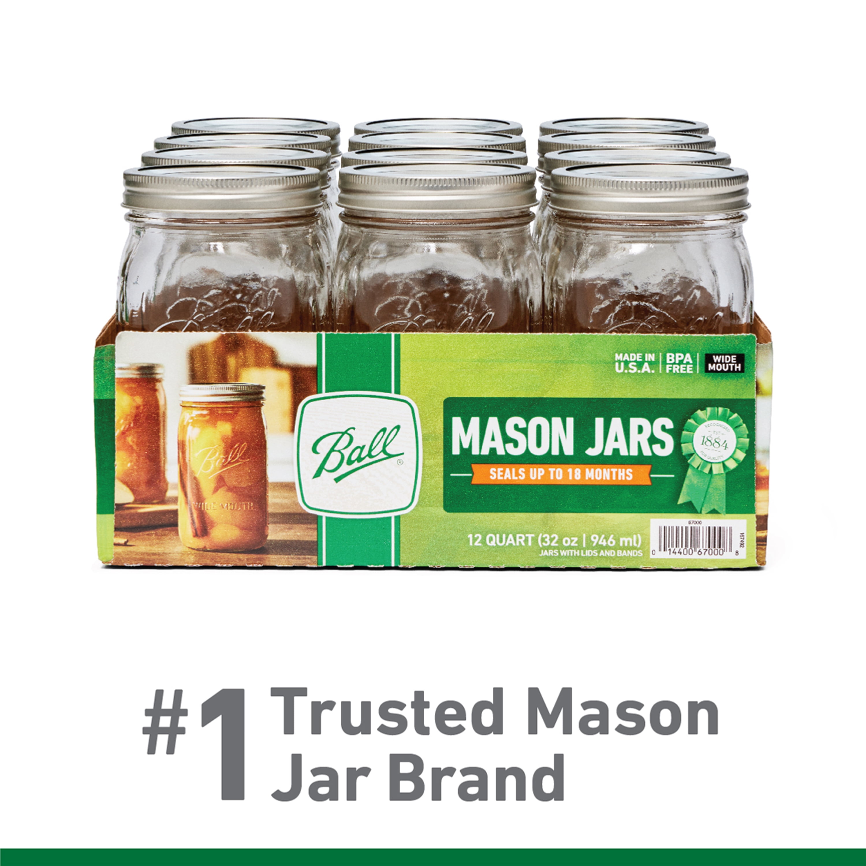 Ball®Wide Mouth Quart 32oz. Glass Mason Jars with Lids and Bands, 12 ...