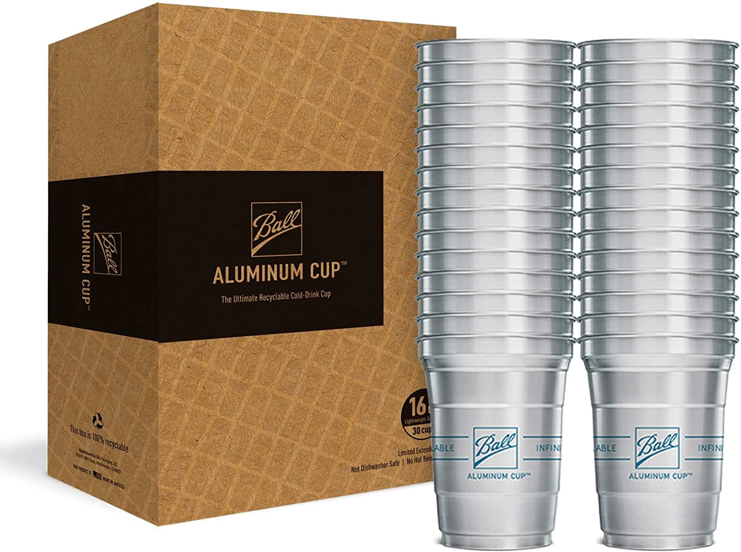 Ball Aluminum Cup, Recyclable Cold-Drink Cup, 20 oz. Cups, 30 Count ...