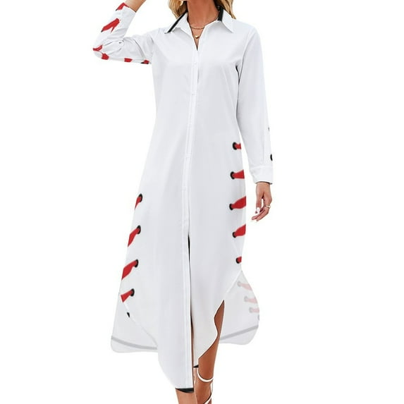 Ball Baseball Shirt Dress Long Sleeve Street Fashion V Neck Oversized ...