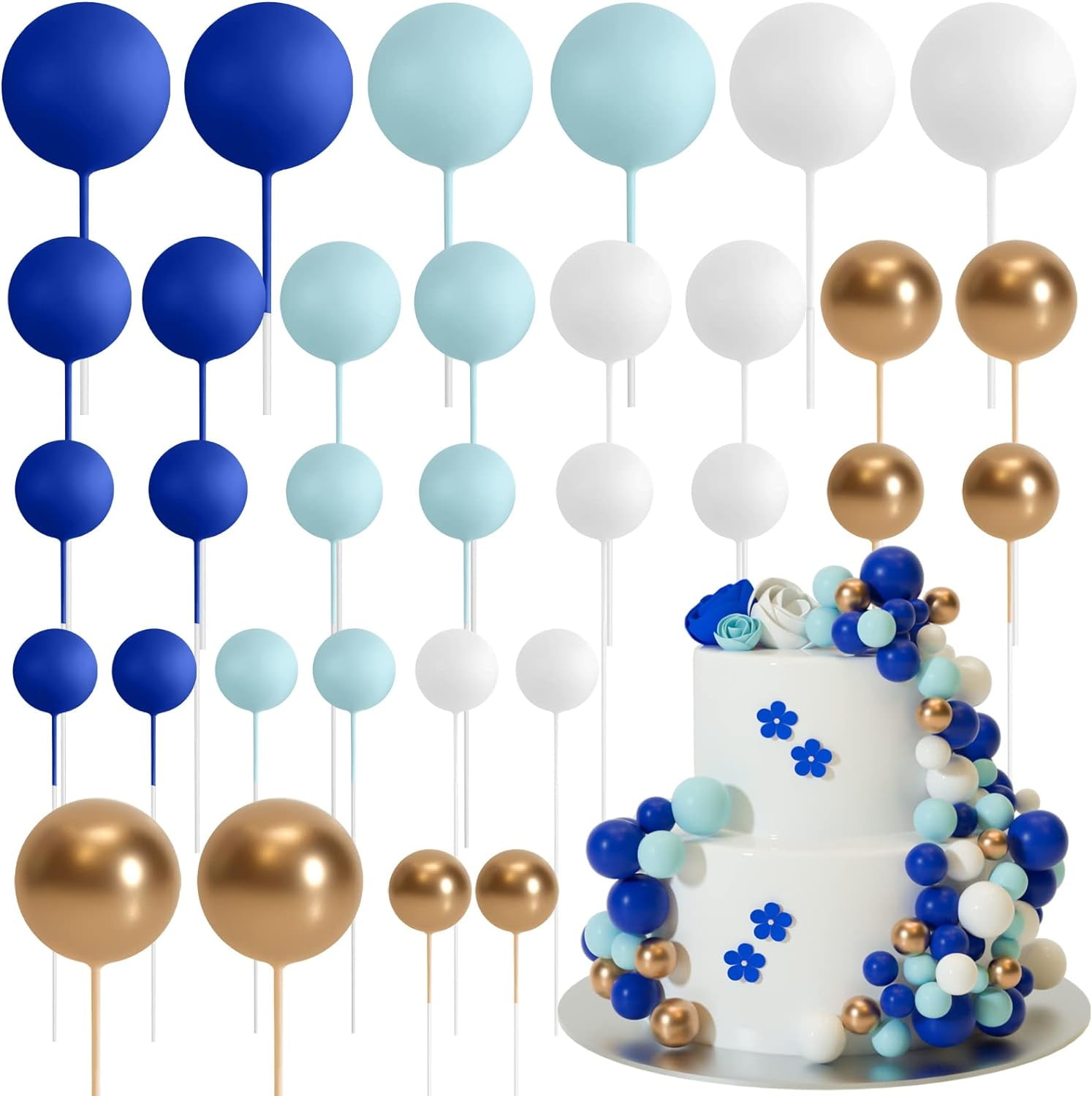 Ball Cake Topper, 32 Pcs Foam & Wire Decorations, Mini Balloons Cake ...