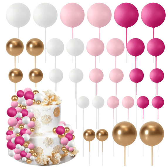Ball Cake Topper Decorations, 32 PCS Round Ball Cake Toppers, Baking ...