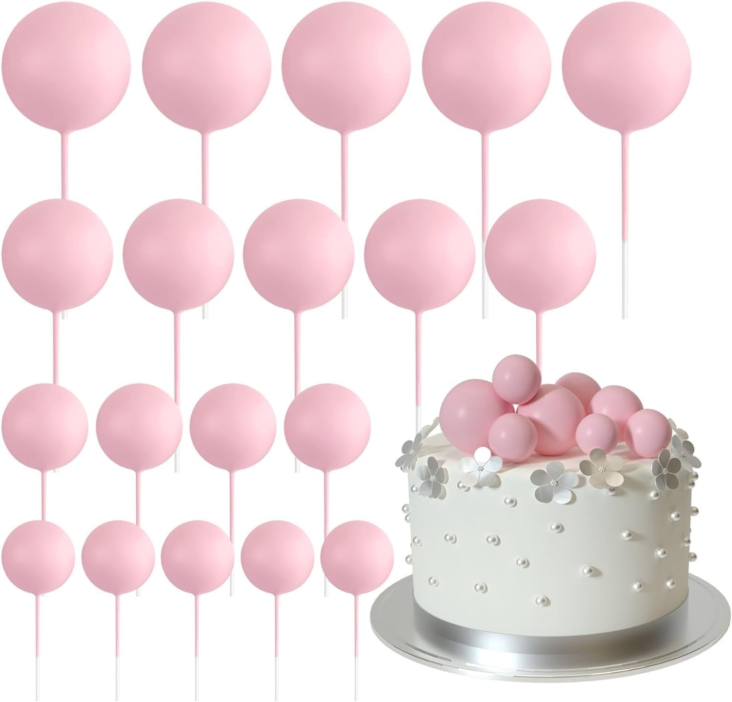 Ball Cake Topper Decorations,Happon 20 Pcs Pink Mini Balloons Cake ...