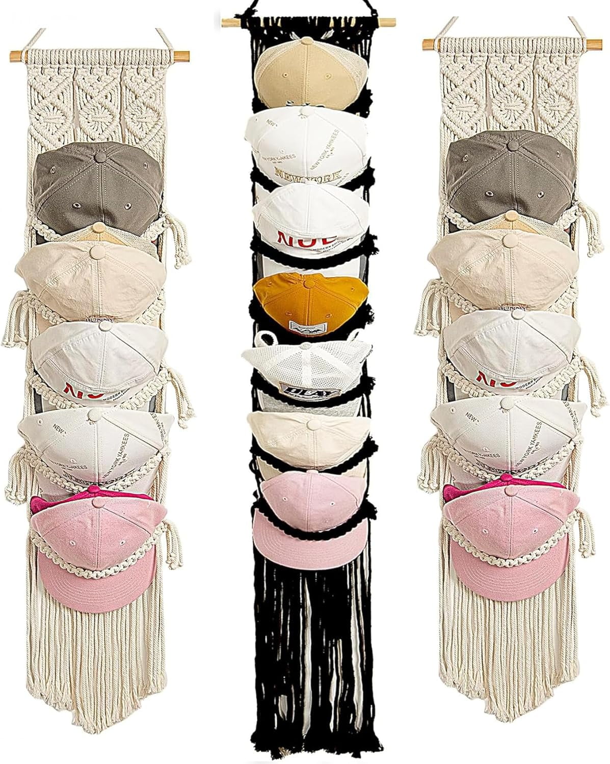 Ball Cap Hanger-3 Pack-Boho Macrame Cap Holder Wall Hat Organizer for ...