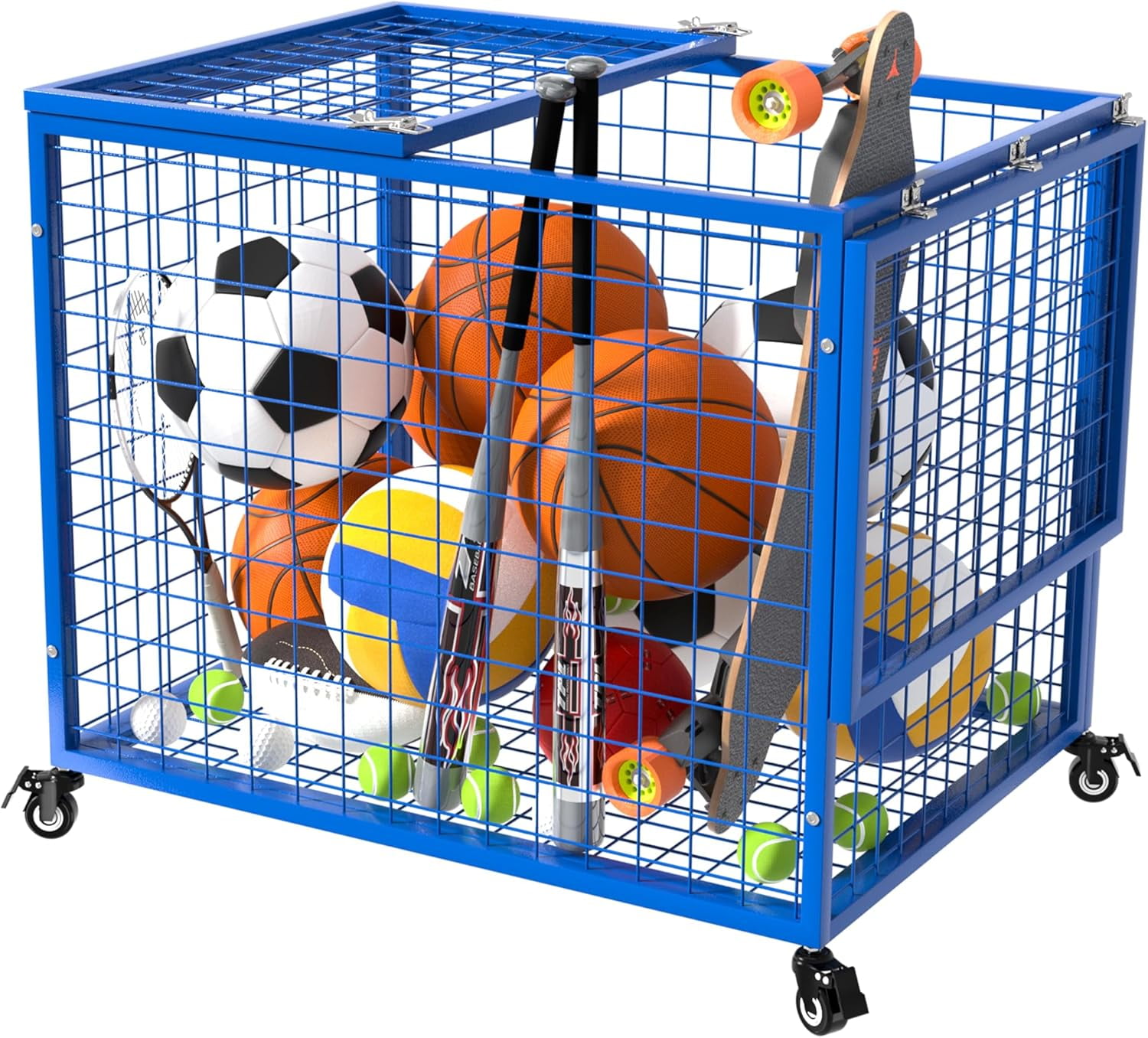 Ball Cart Garage Sports Equipment Organizer with Lockable Lid ...