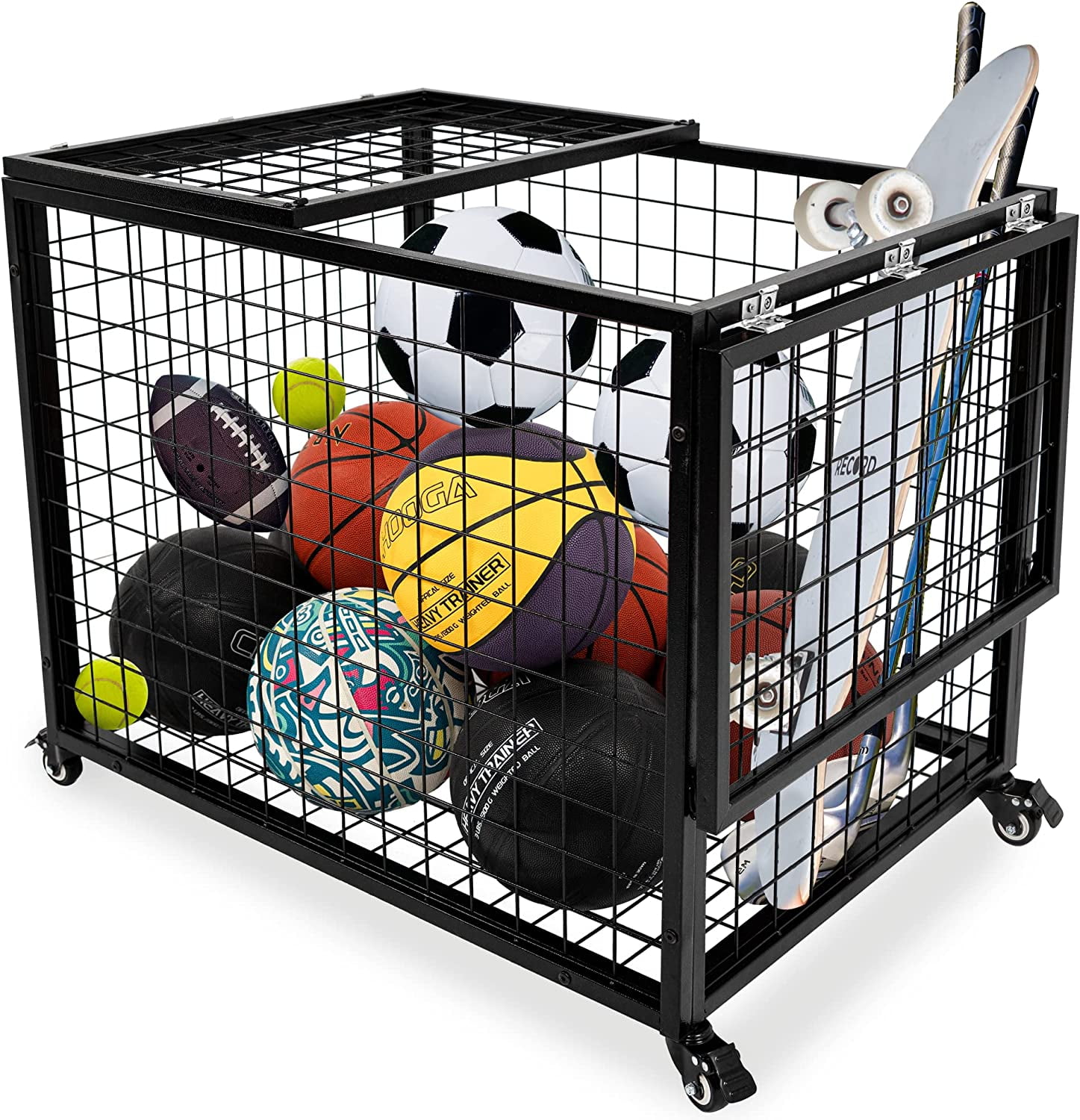 Ball Cart Garage Sports Equipment Organizer with Lockable Lid ...