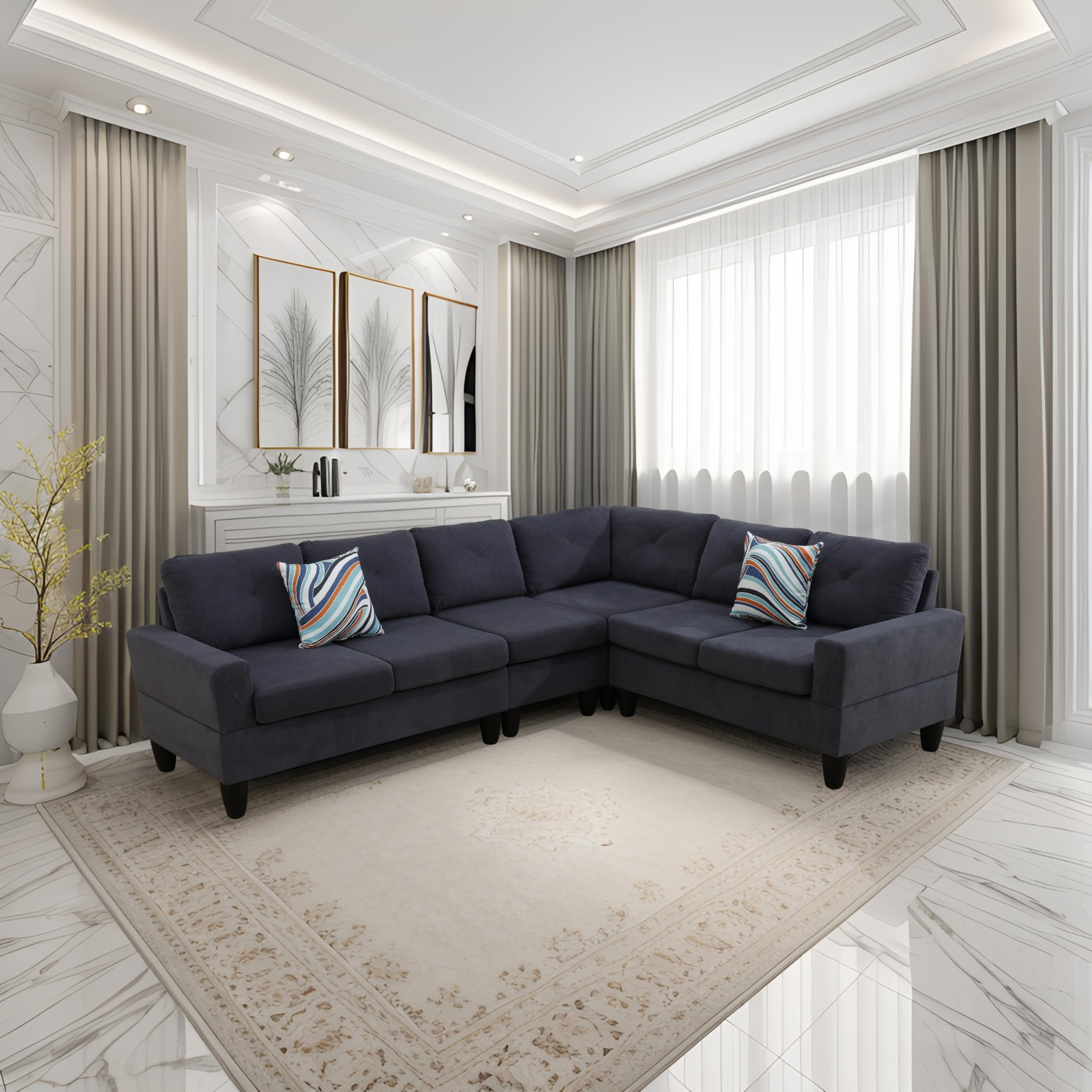 Ball & Cast Calico 4-Piece Couch Living Room Couch Set with Sofa and Loveseat,Modular L Shaped ...