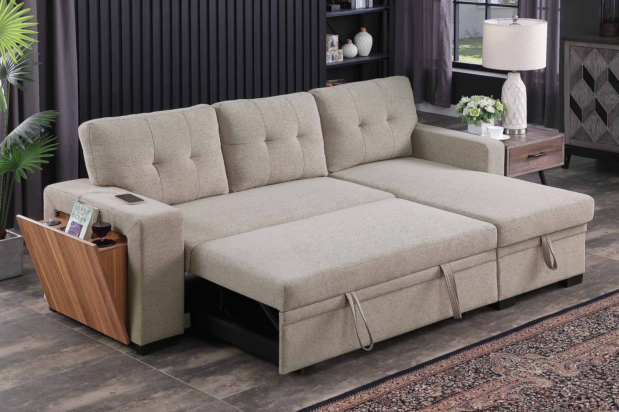 Ball &Cast Sectional Sleeper Sofa Bed,L-Shape Pull Out Couch,4 in 1 ...