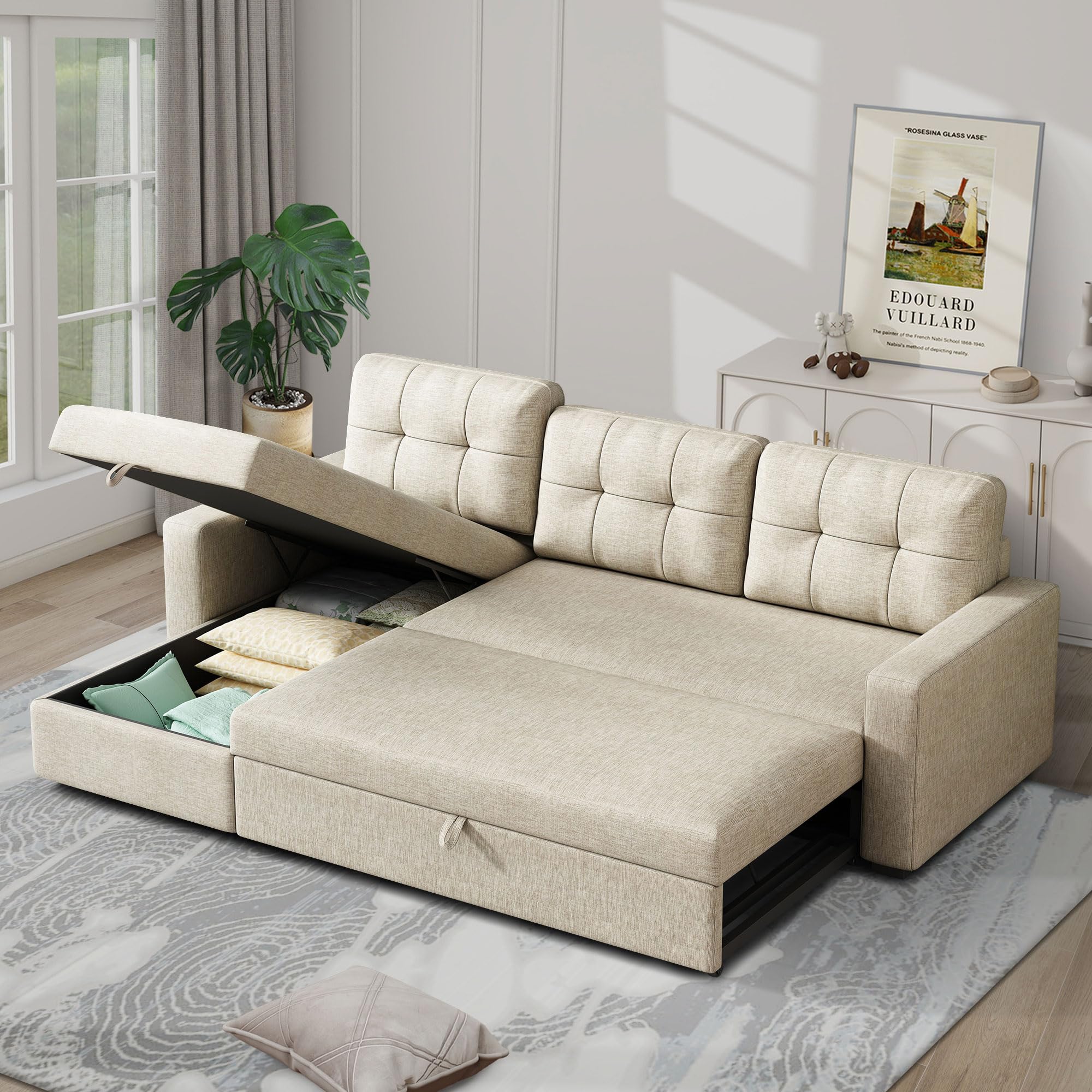 Ball & Cast Sleeper Sectional Sofa W/Pull Out Bed,L Shaped Sofa Bed W ...