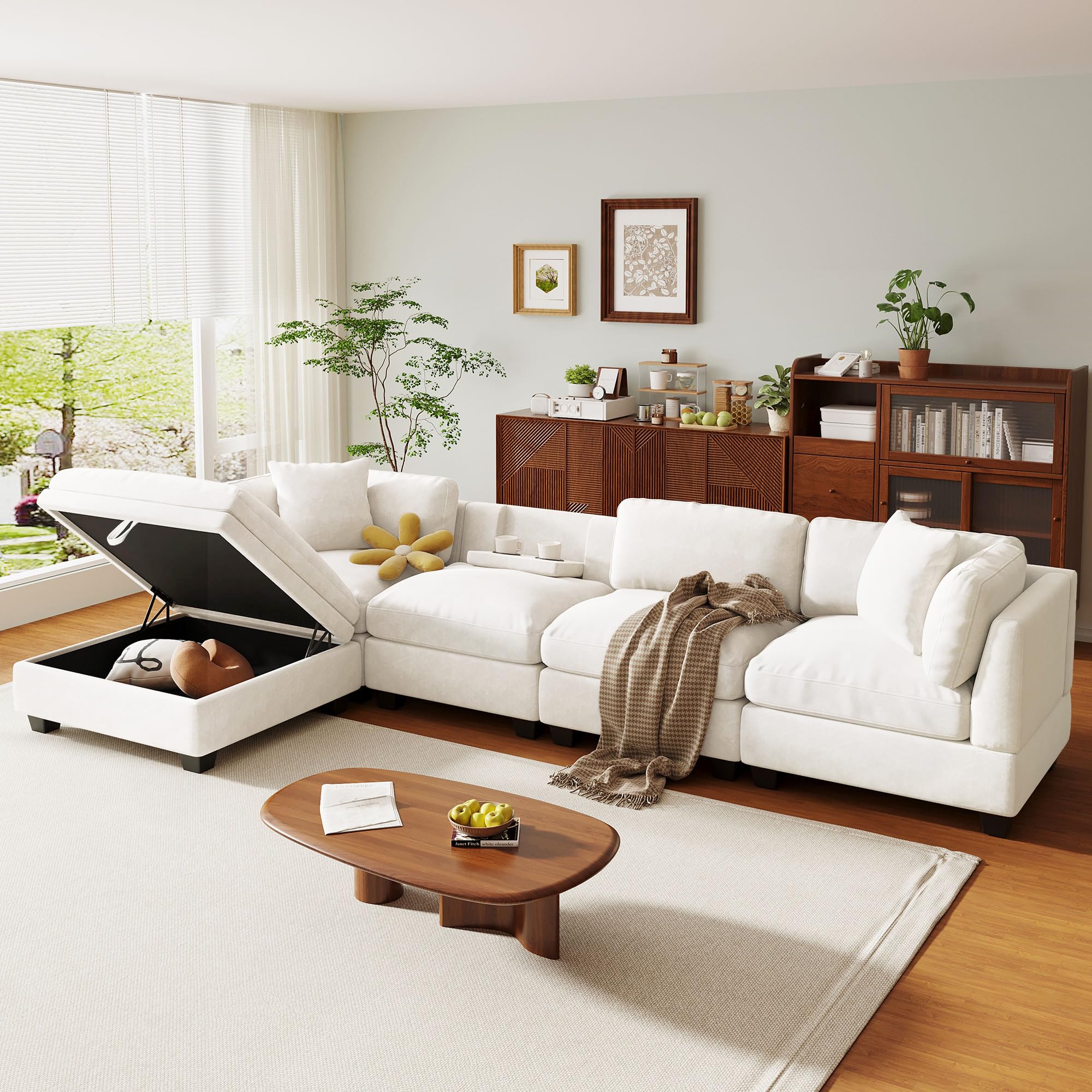 Ball &Cast Upholstered Modular Sectional Sofa with Removable Storage ...