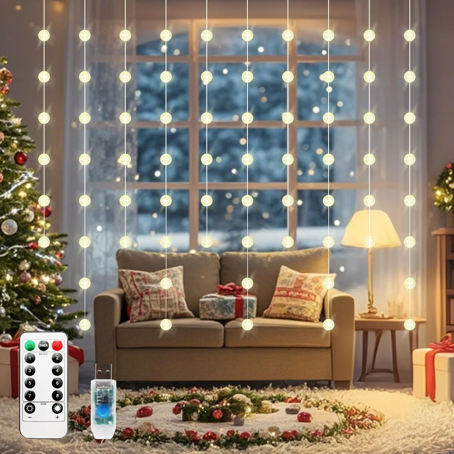 Ball Curtain Lights, Warm White Window Light 70 Balls Lights with ...