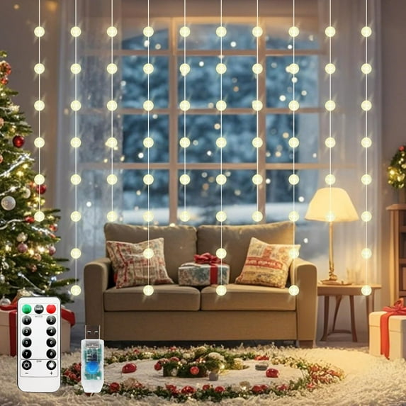 Ball Curtain Lights, Warm White Window Light 70 Balls Lights with ...