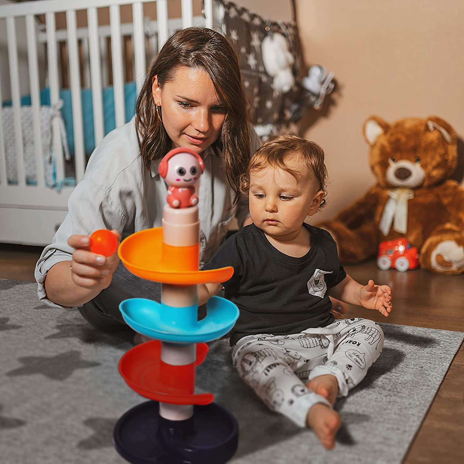 Ball Drop Toys for Toddler 1-3, 9 Layer Roll Swirling Ball Tower with 3 ...