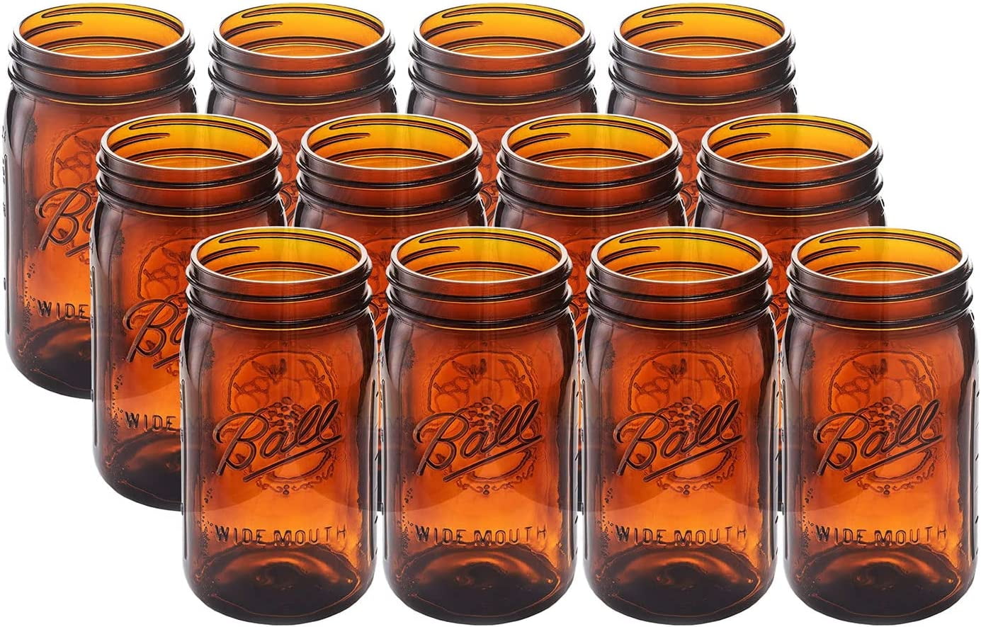 Ball Elite Collection Amber Glass Wide Mouth Mason Jar (32 oz/Quart) Amber Canning Jar - UV ...